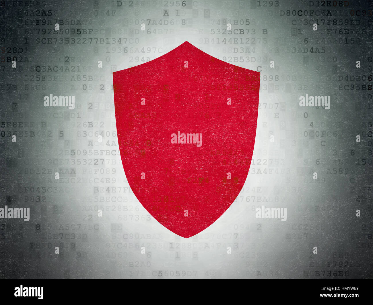 Protection concept: Painted red Shield icon on Digital Data Paper ...