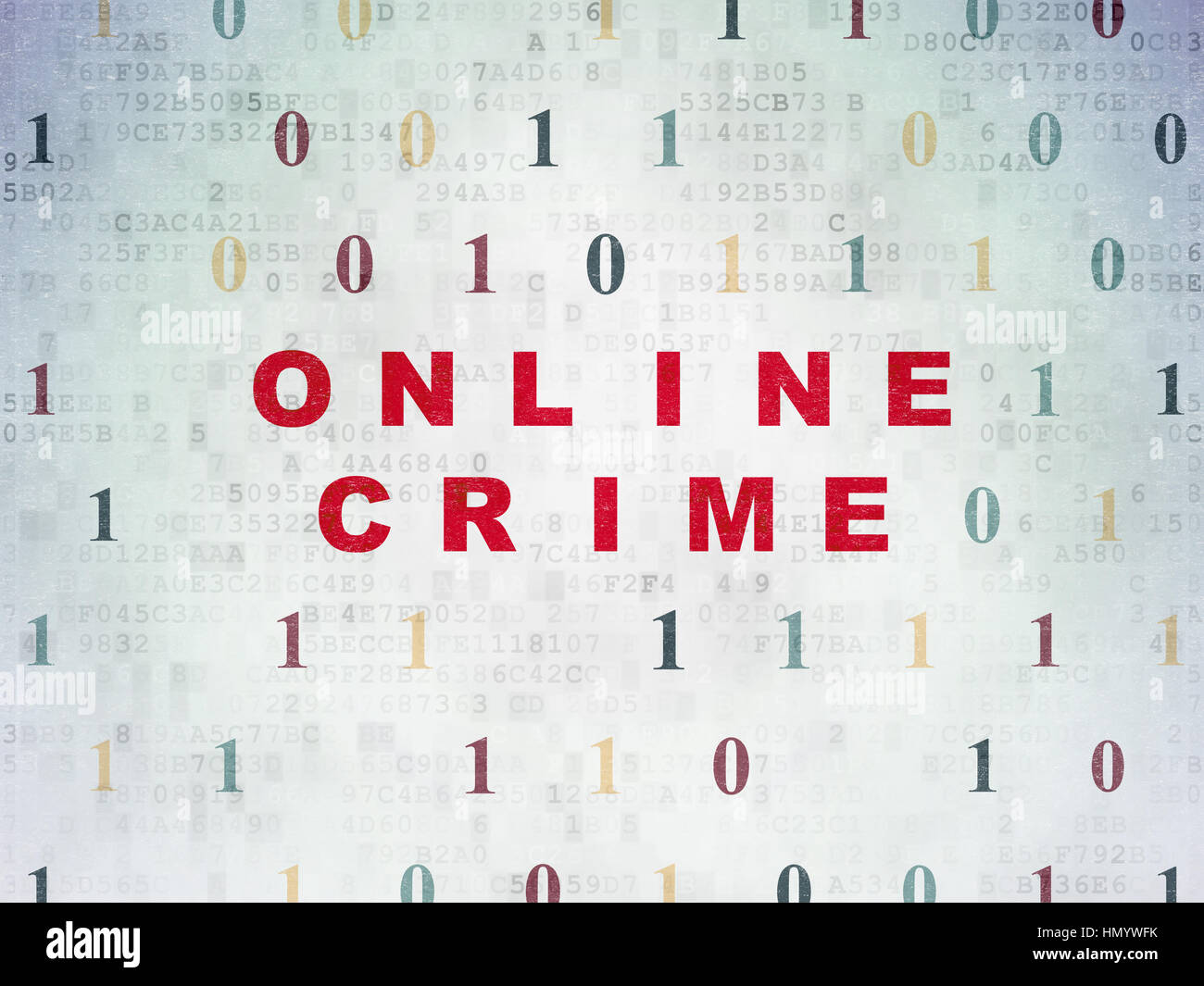 Privacy concept: Painted red text Online Crime on Digital Data Paper background with Binary Code ...