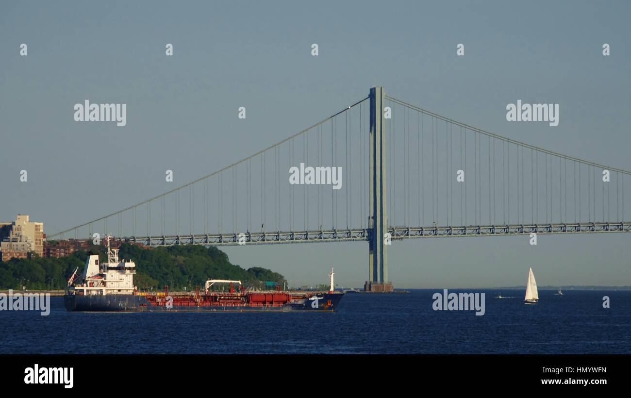 Bridge Cargo Ship And River Stock Photo - Alamy