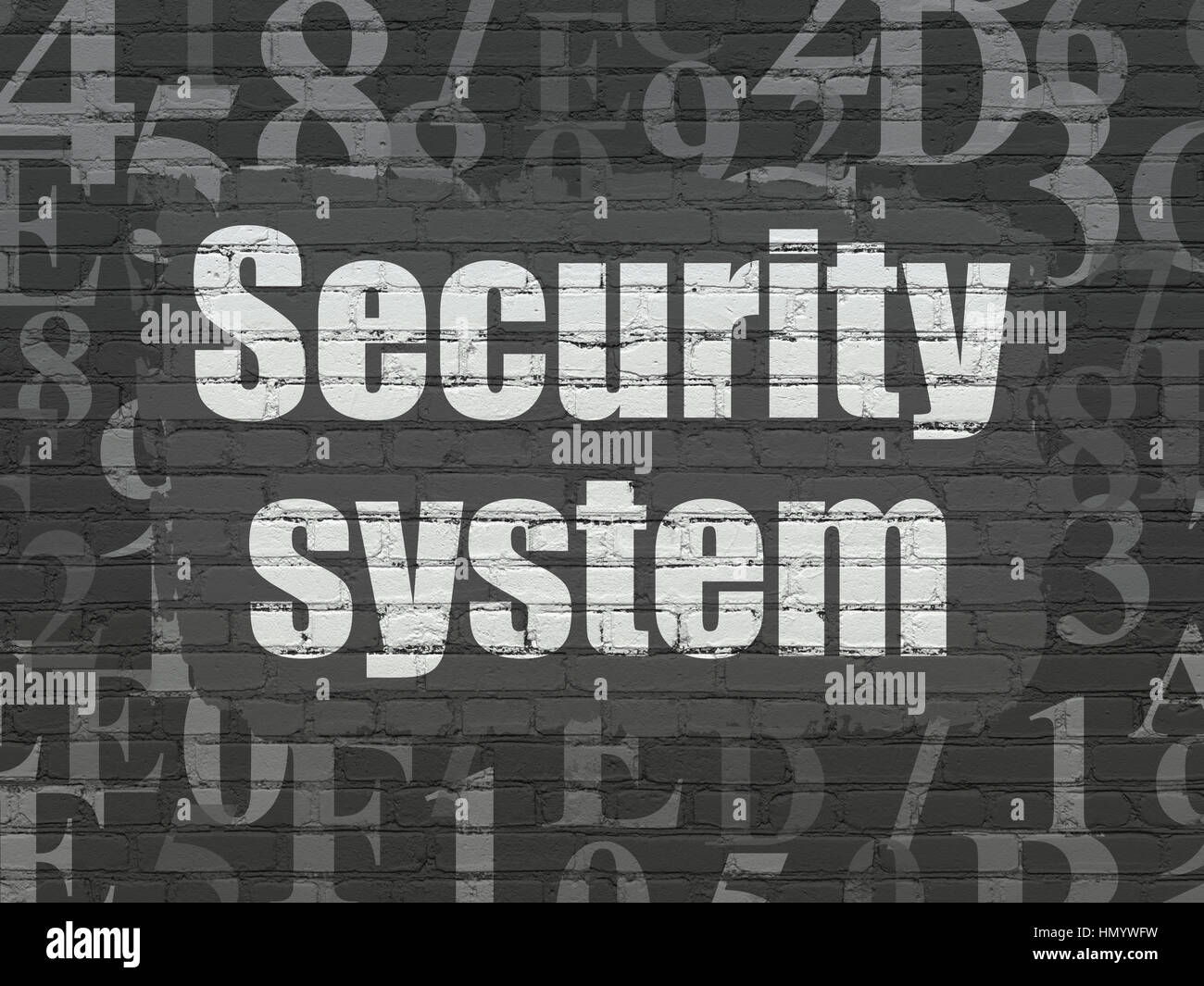 Privacy concept: Painted white text Security System on Black Brick wall background with ...