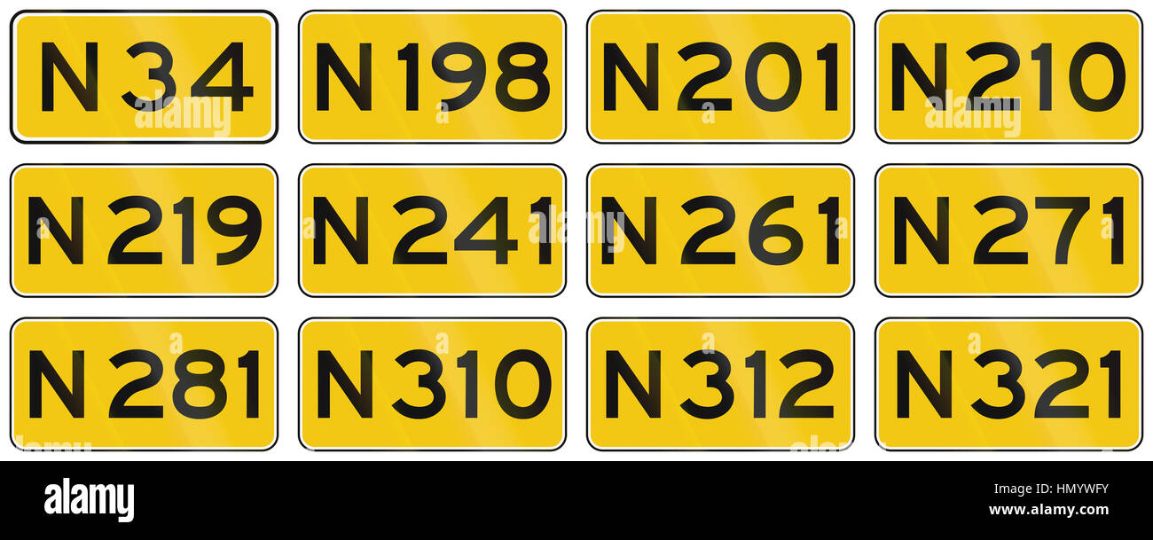 Collection of Dutch road shields of provincial roads Stock Photo - Alamy