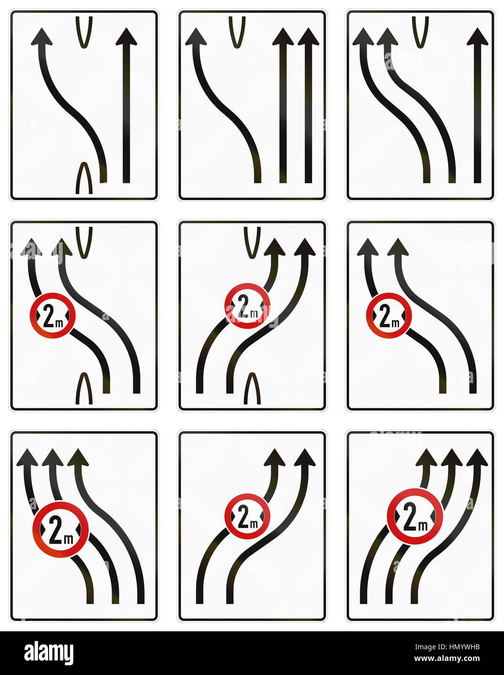 Collection of information signs about lanes used in Germany Stock Photo ...