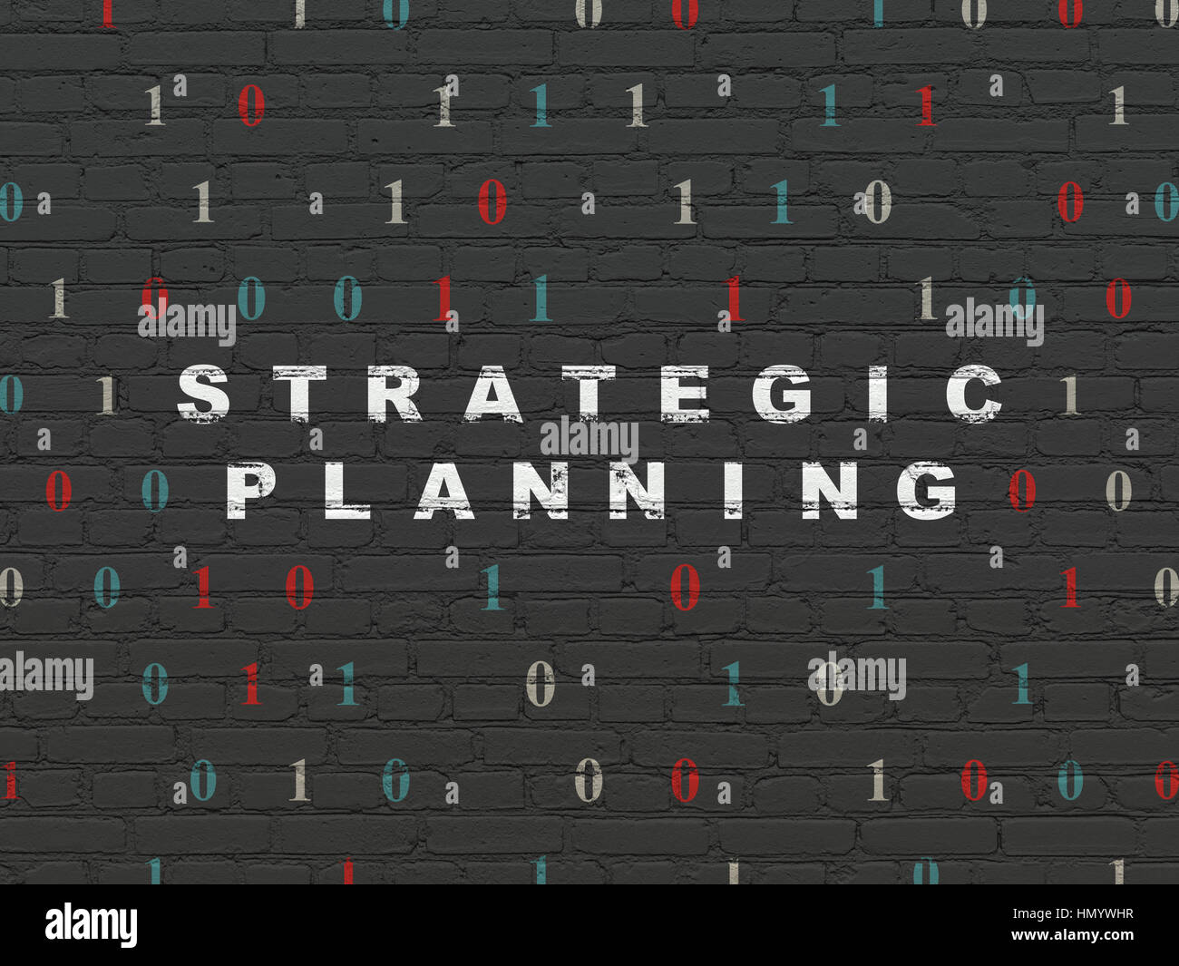 Finance concept: Painted white text Strategic Planning on Black Brick wall background with ...
