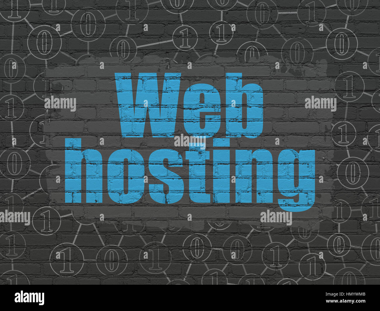 Web development concept: Painted blue text Web Hosting on Black Brick wall background with ...
