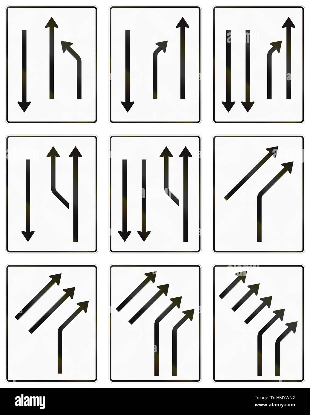 Collection of information signs about lanes used in Germany Stock Photo ...