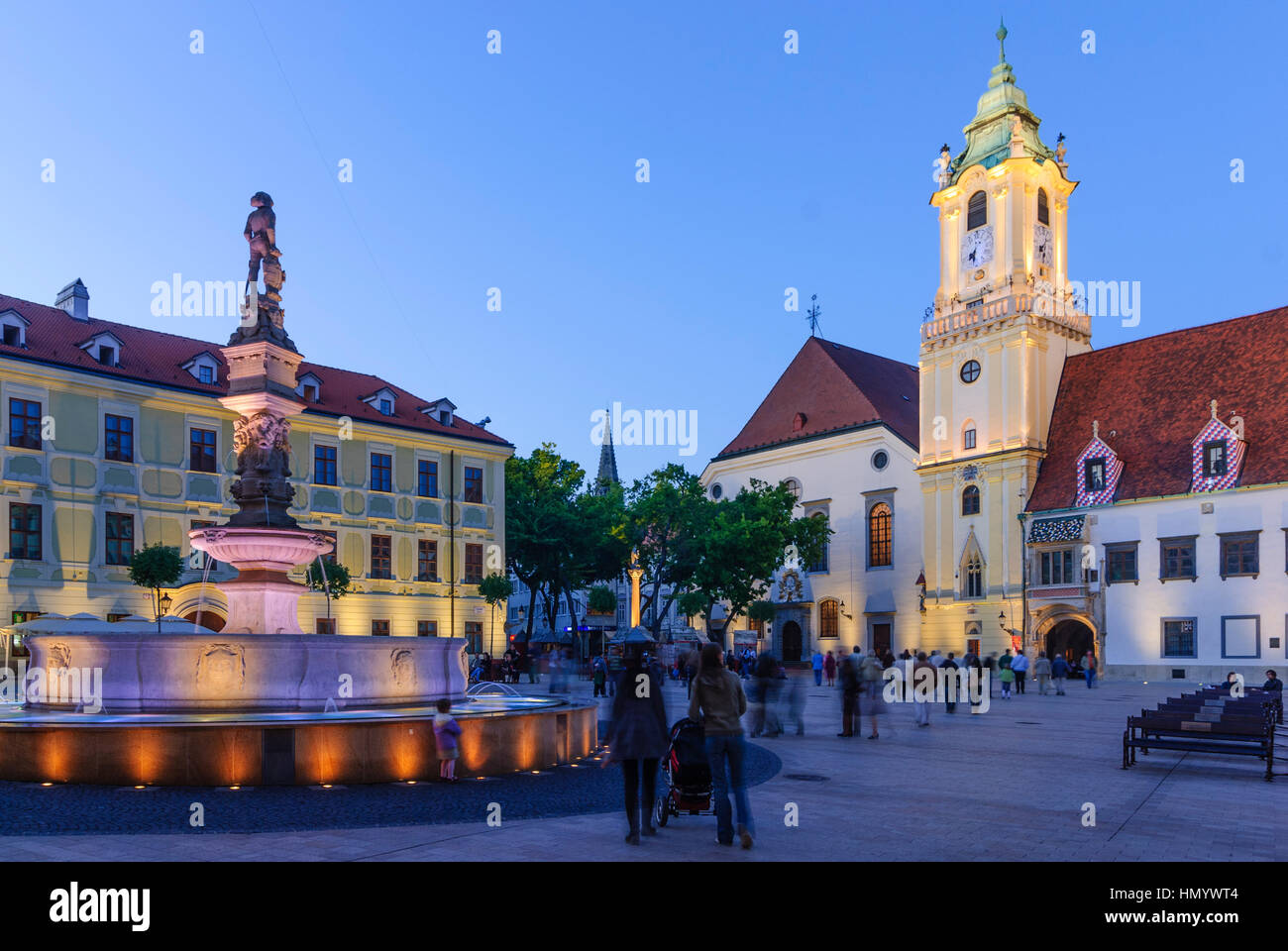 Bratislava (Pressburg): Old town; Main square with the old town hall ...
