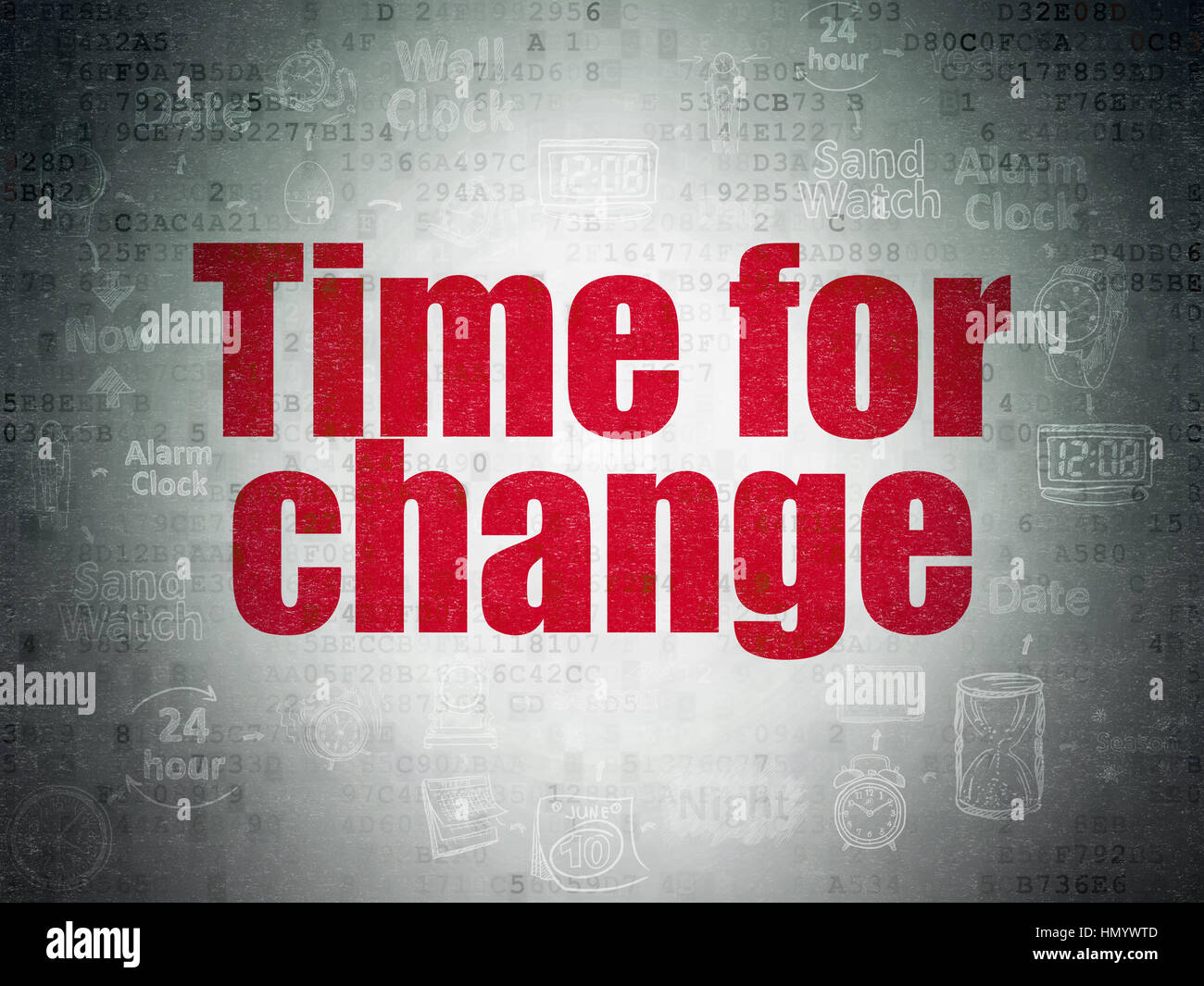 Time concept: Painted red text Time for Change on Digital Data Paper background with Scheme Of ...