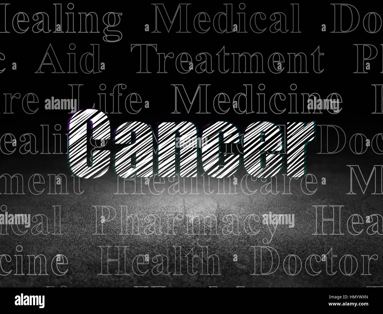 Health concept: Glowing text Cancer in grunge dark room with Dirty ...