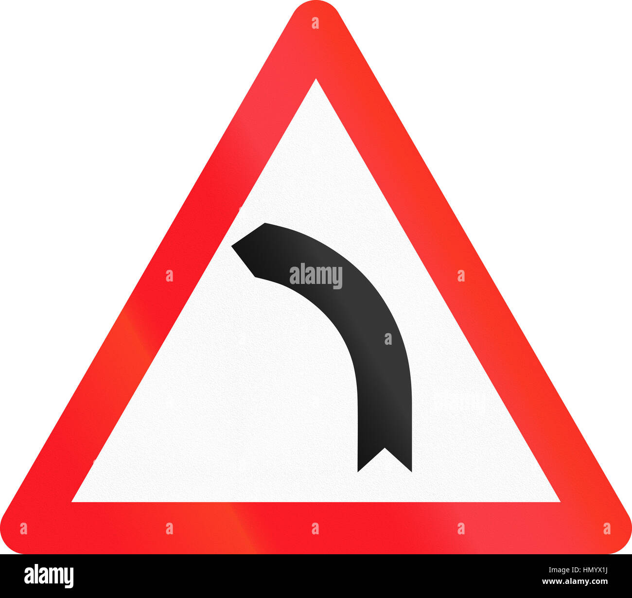 Warning sign used in Switzerland - left turn Stock Photo - Alamy