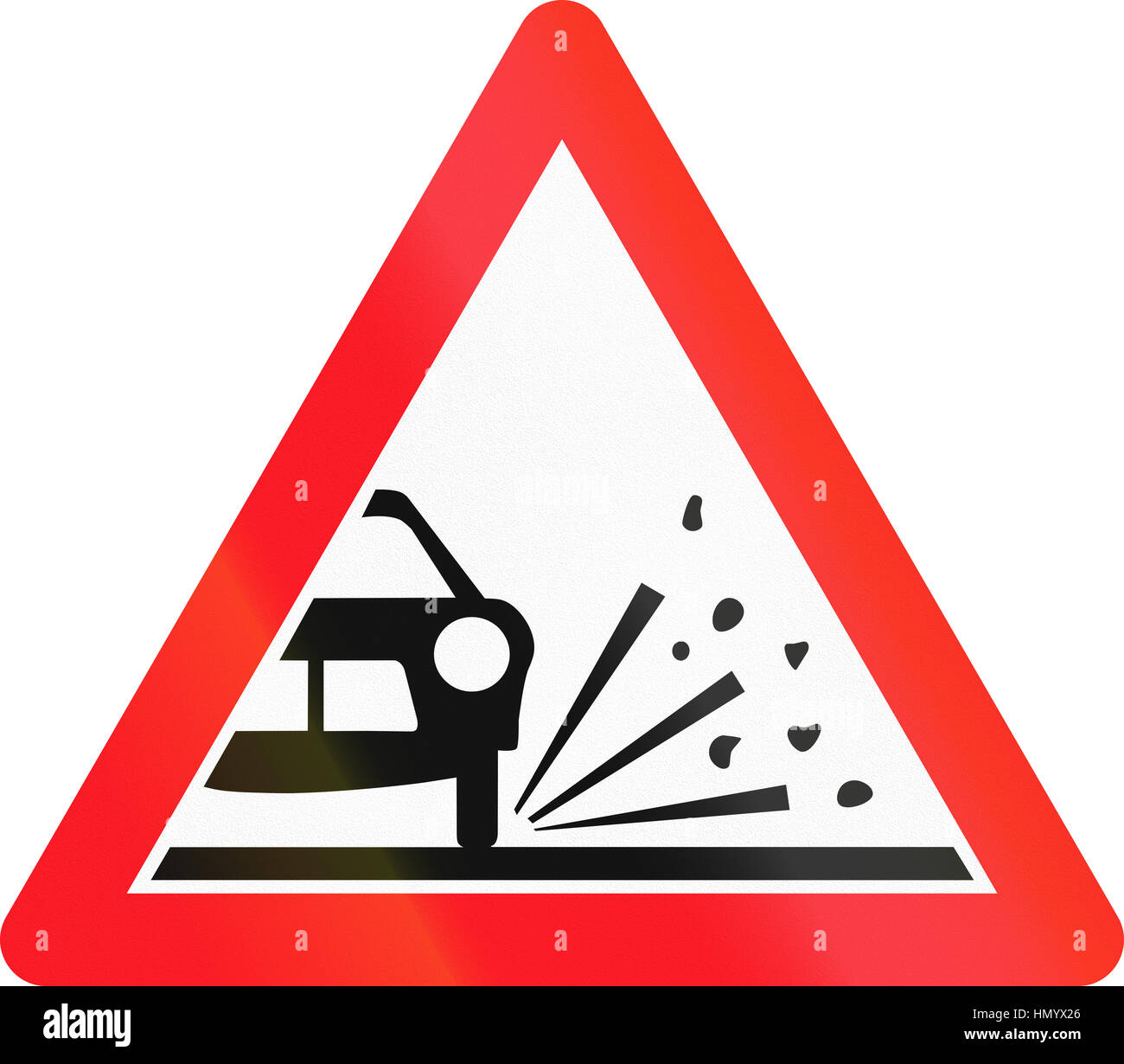 Warning sign used in Switzerland - loose chippings Stock Photo - Alamy