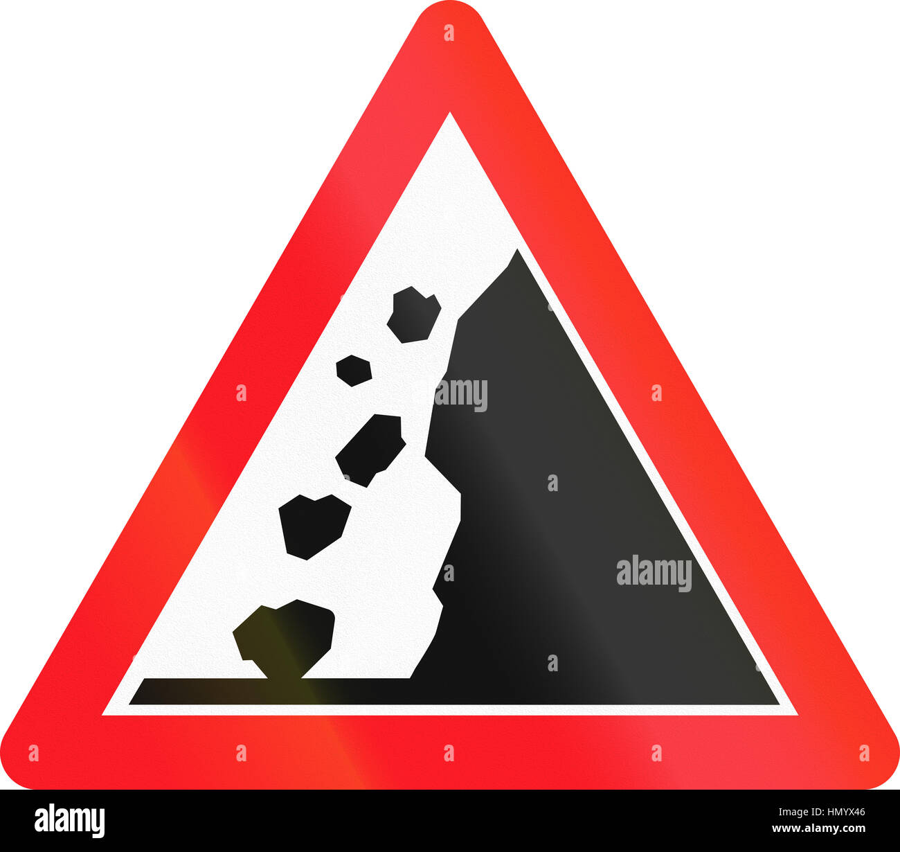 Warning sign used in Switzerland - falling rocks Stock Photo - Alamy