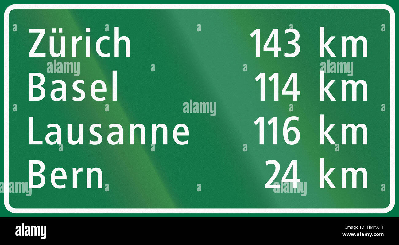 Road sign used in Switzerland - Motorway distance sign Stock Photo - Alamy