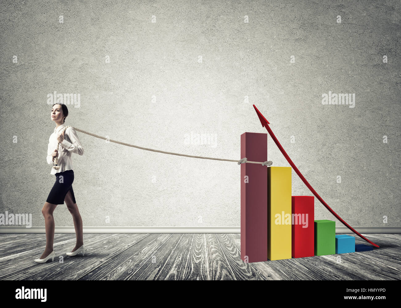 Young woman outdoors and growing graph presenting growth progress Stock ...