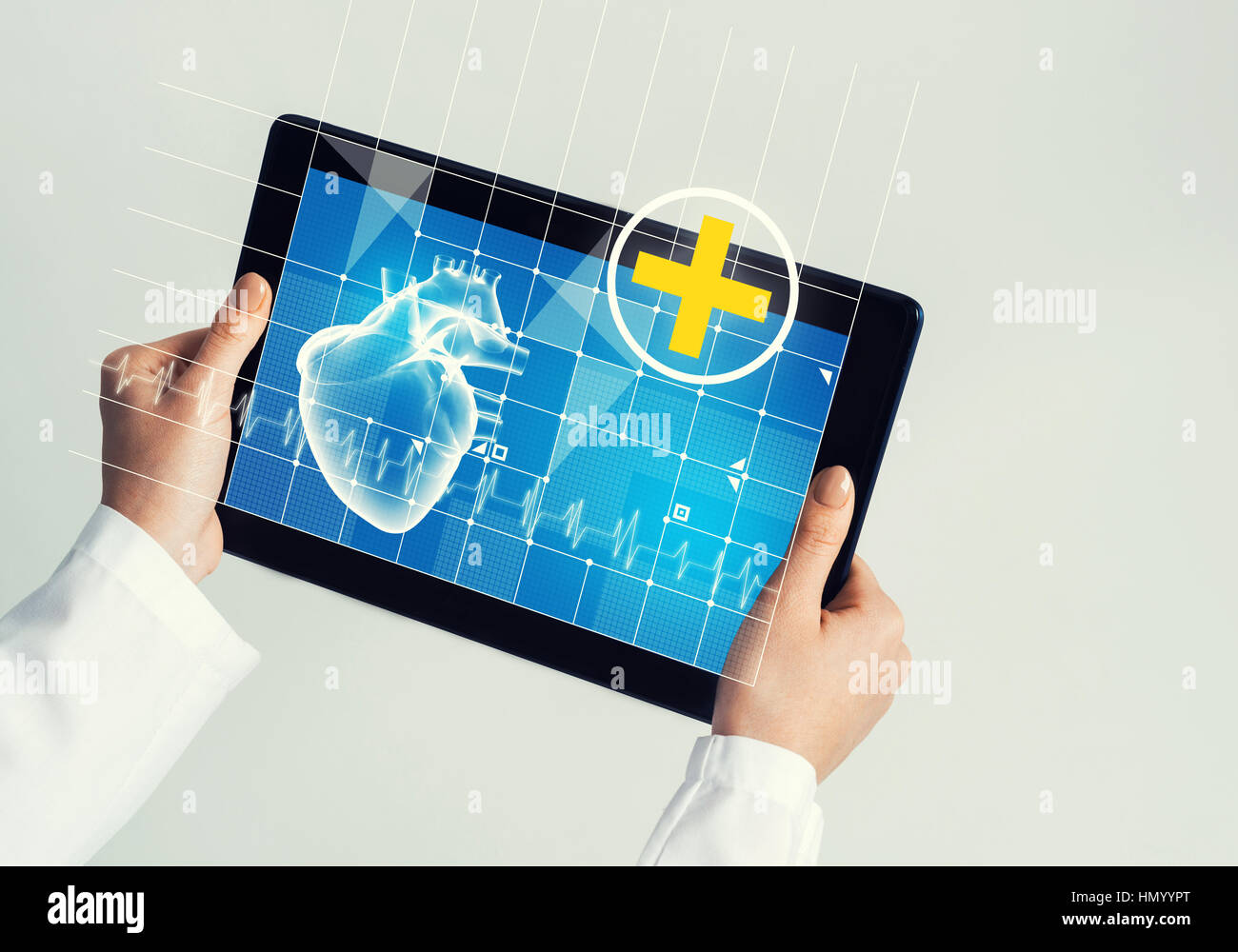 Tablet pc device with medicine interface screen in hands of doctor ...