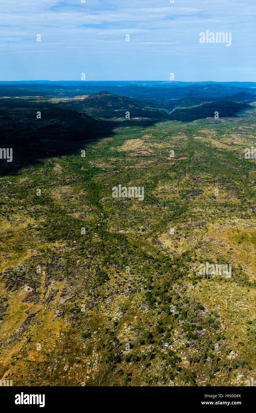 An aerial view of the harsh rocky surface of an arid plateau on the ...