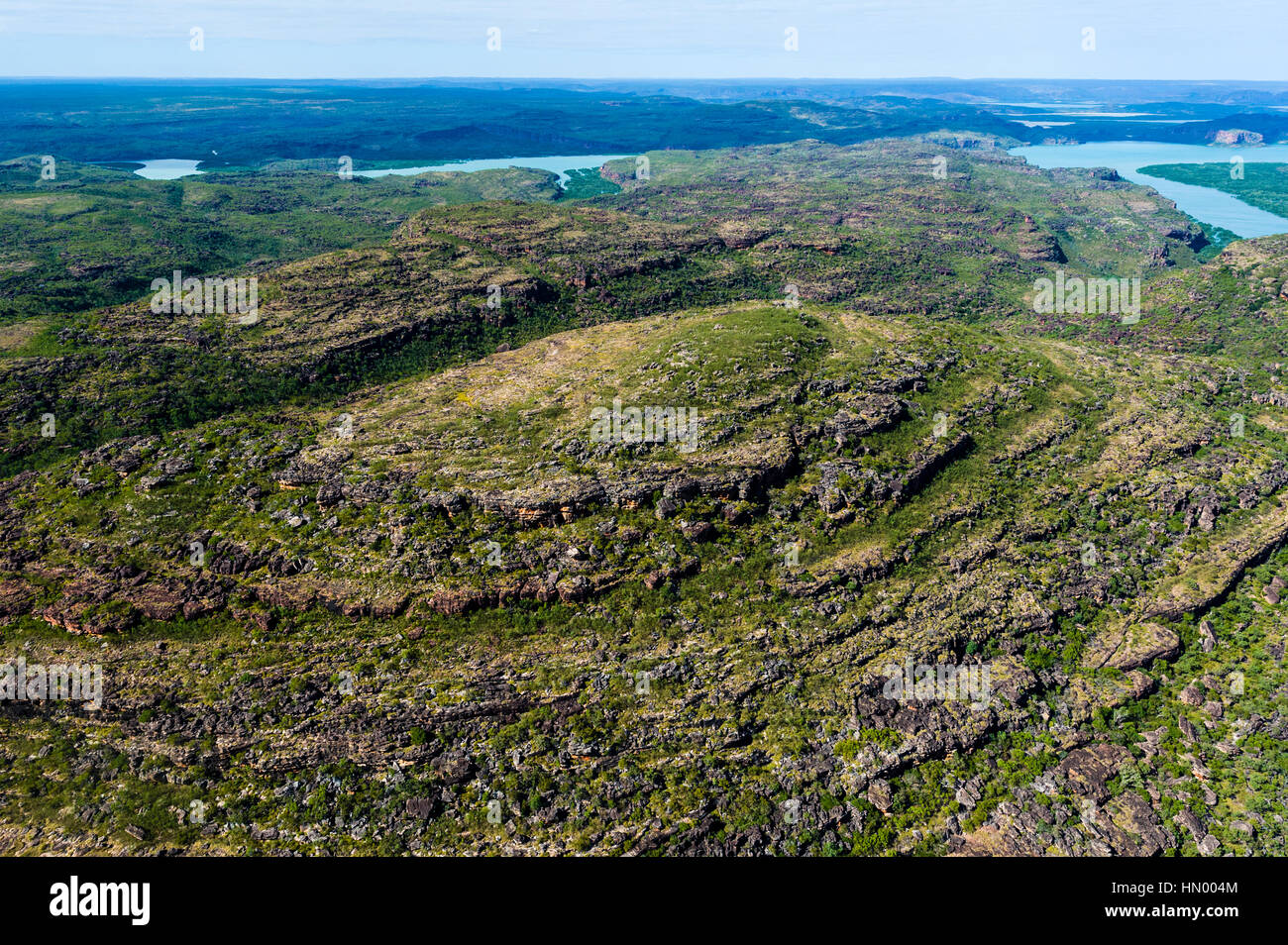 An aerial view of the harsh rocky surface of an arid plateau on the ...
