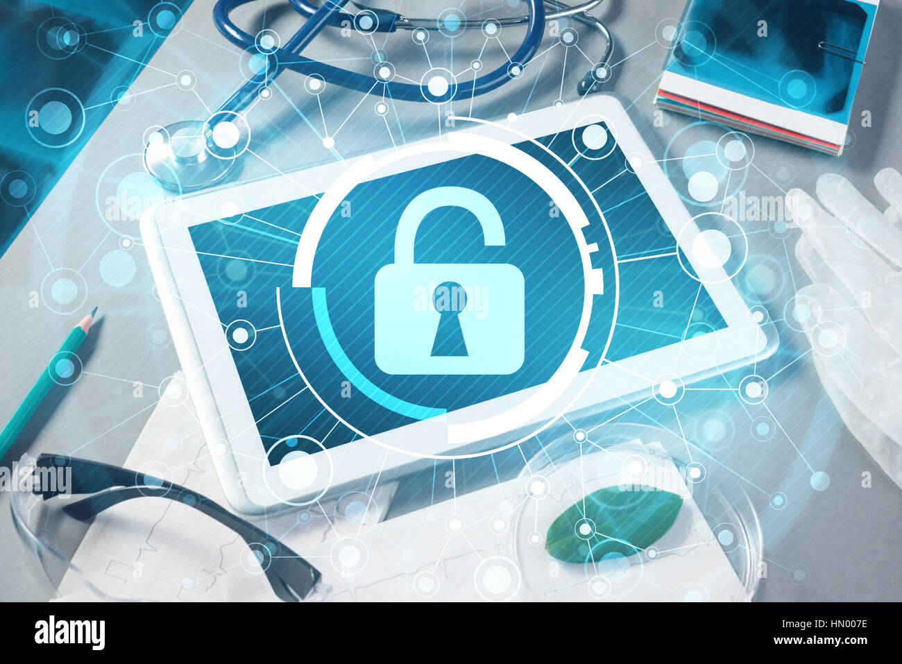 White tablet pc and access security concept on media screen Stock Photo ...