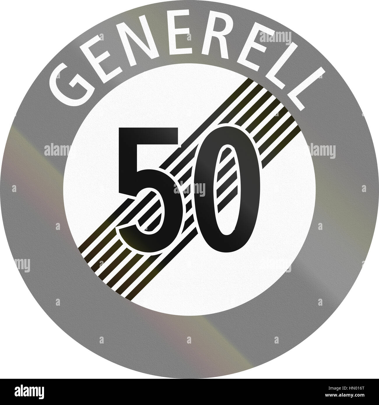 Road sign used in Switzerland - End of maximum speed limit, the word ...