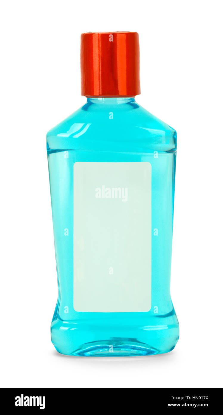 Blue Bottle of Mouthwash Isolated on White Background Stock Photo - Alamy