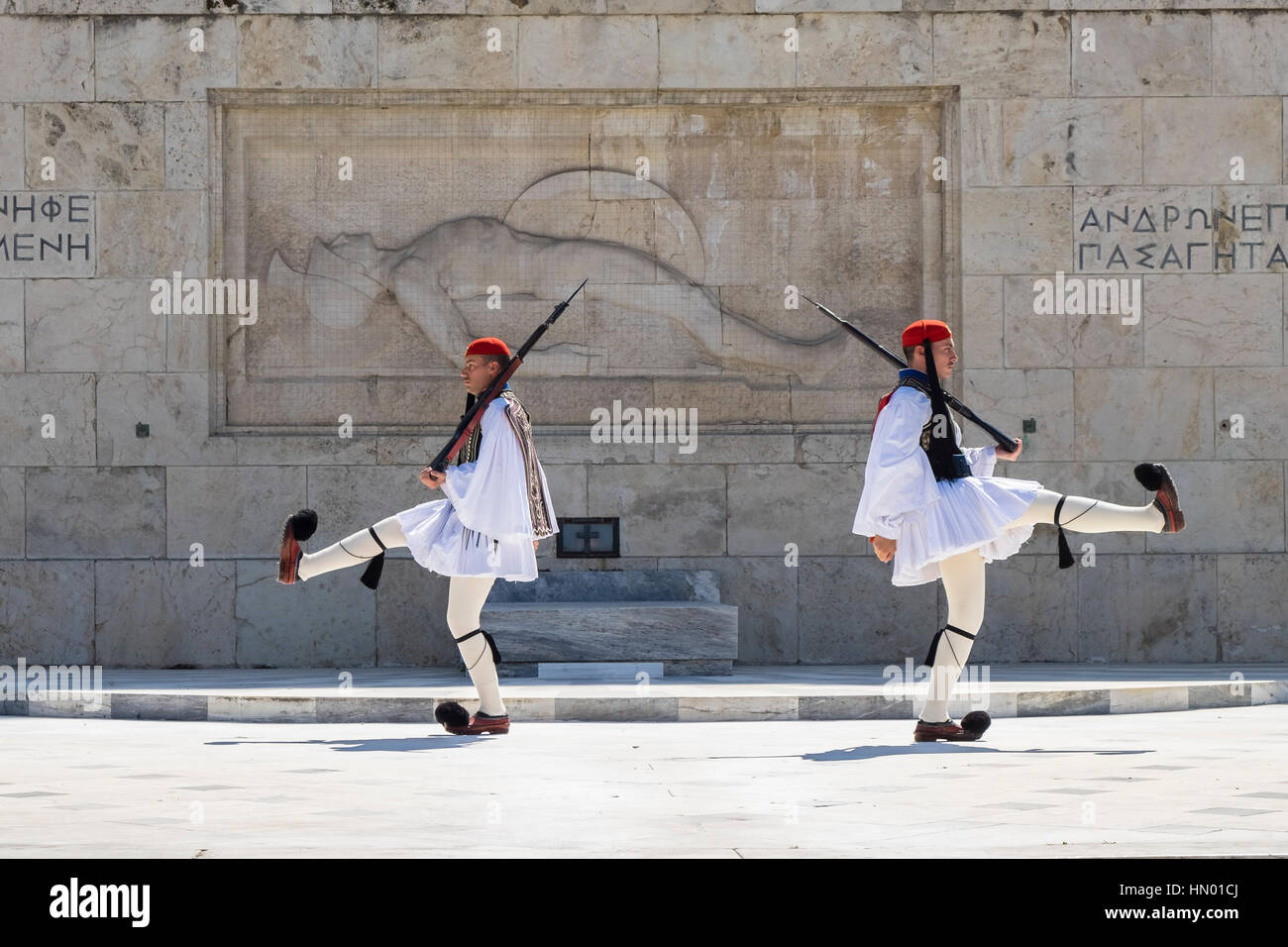 Changing of guards, Evzones in front of the Tomb of the Unknown Soldier, Syntagma Square, Athens ...