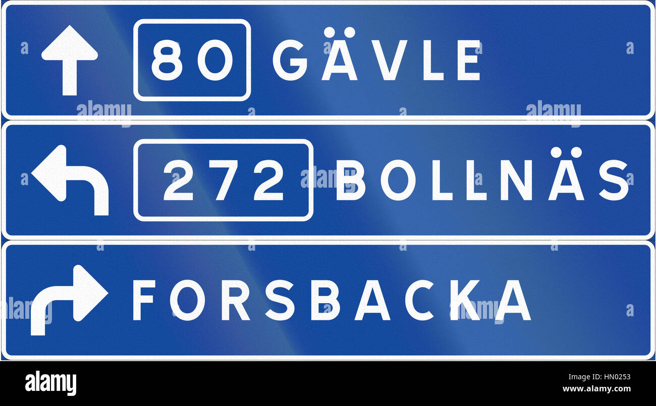 Road sign used in Sweden - Advance direction sign, stack type Stock ...