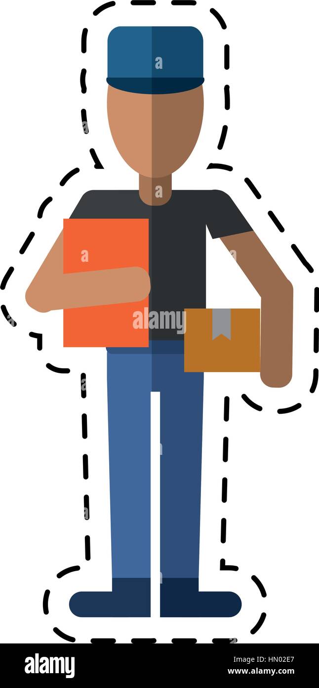 delivery man avatar with cap box and clipboard cutting Stock Vector ...