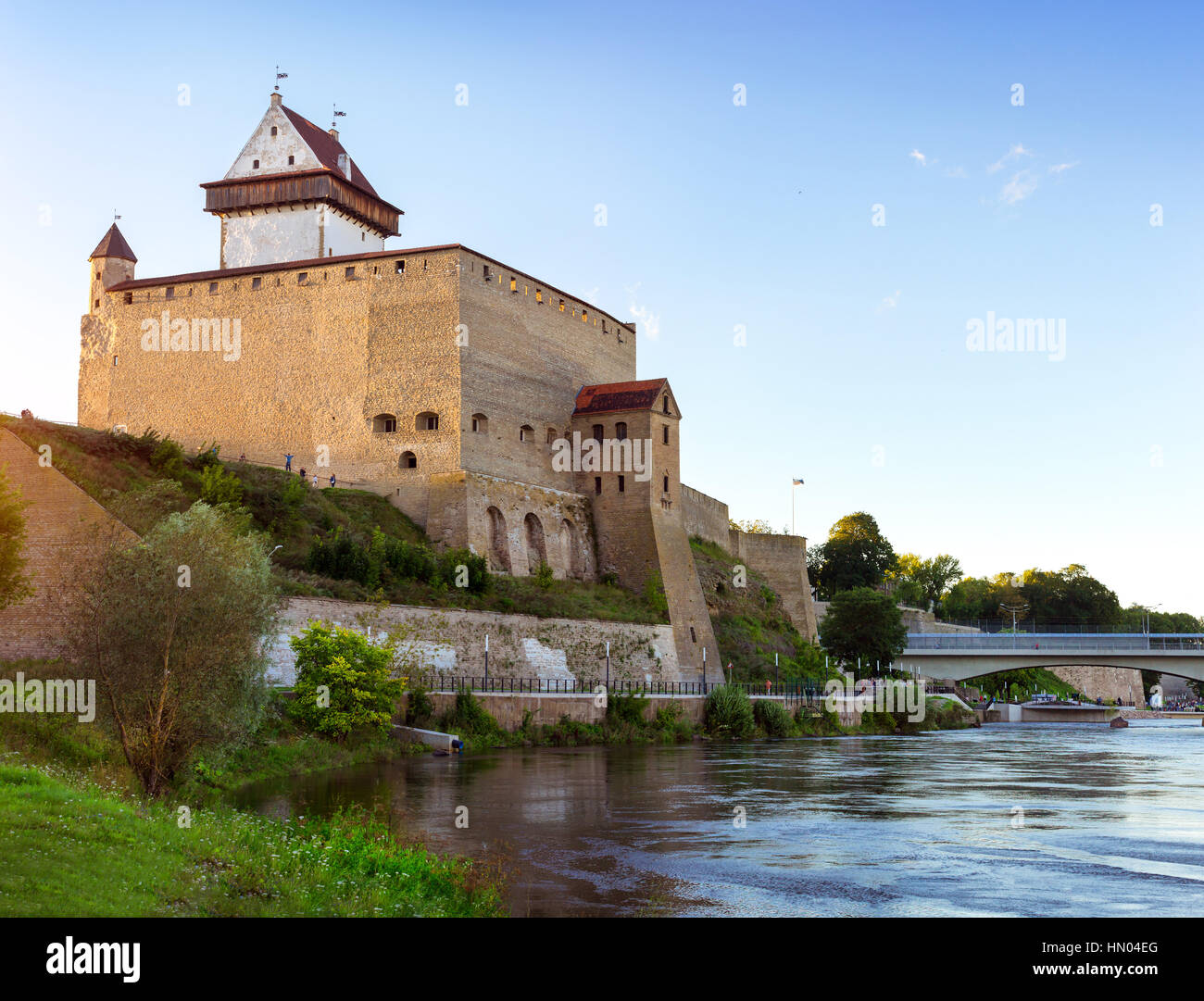 Narva fortress - Herman castle stand on bank of Narva river. Medieval ...