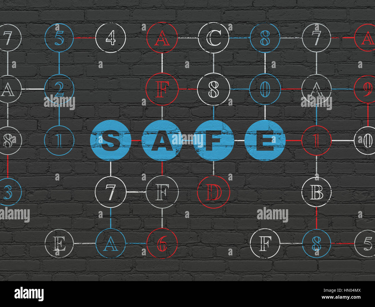 Privacy concept: Painted blue text Safe on Black Brick wall background with Hexadecimal Code ...