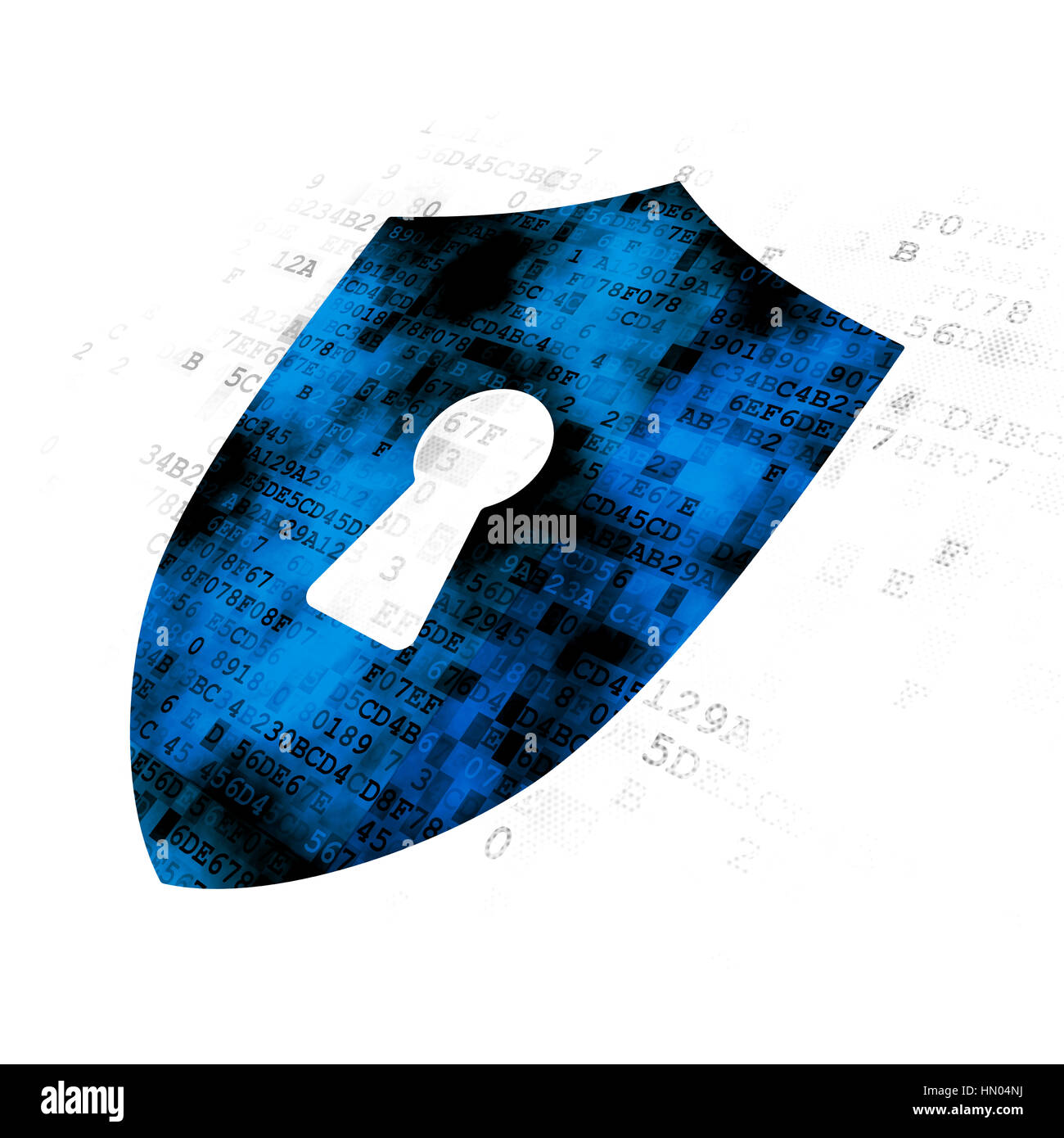 Security concept: Pixelated blue Shield With Keyhole icon on Digital ...