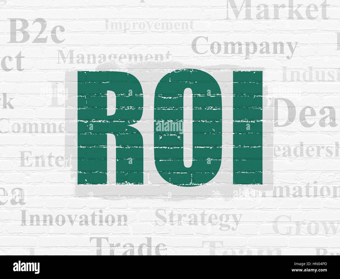 Business concept: Painted green text ROI on White Brick wall background ...