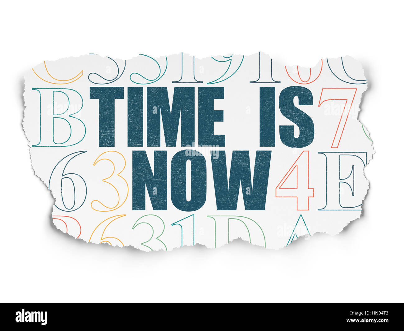 Time concept: Painted blue text Time is Now on Torn Paper background ...