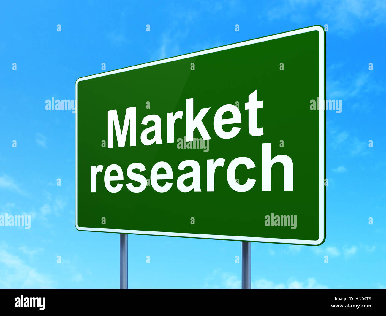 Marketing concept: Market Research on green road highway sign, clear ...