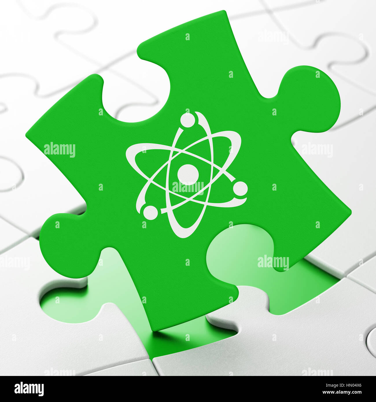 Science concept: Molecule on Green puzzle pieces background, 3D ...