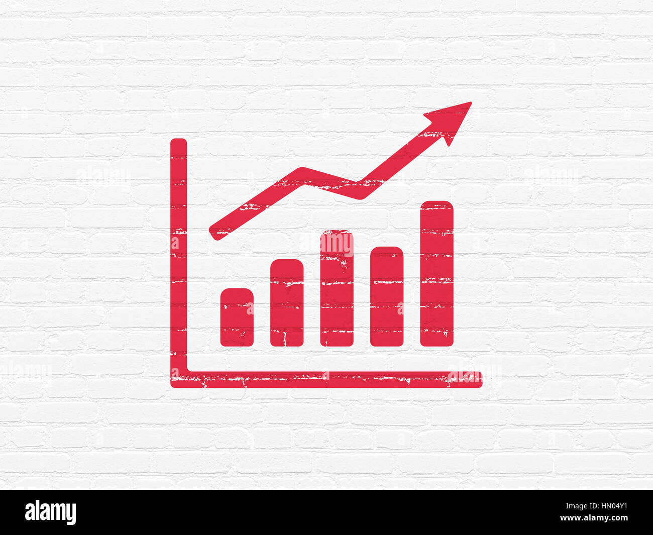 News concept: Painted red Growth Graph icon on White Brick wall ...