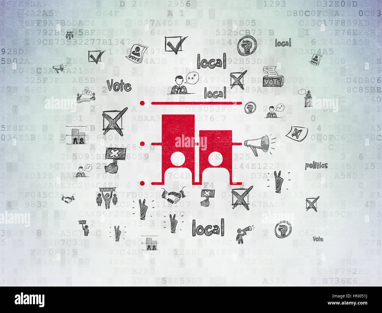 Politics concept: Painted red Election icon on Digital Data Paper ...