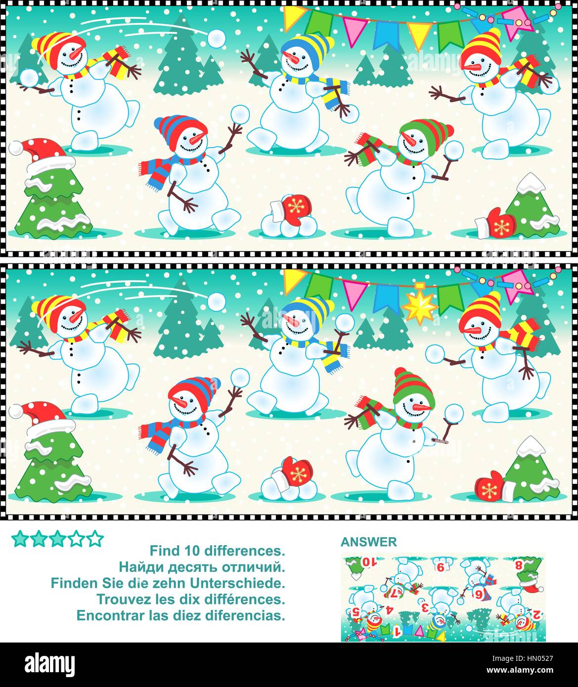 Find the differences picture puzzle - playful snowmen Stock Vector ...