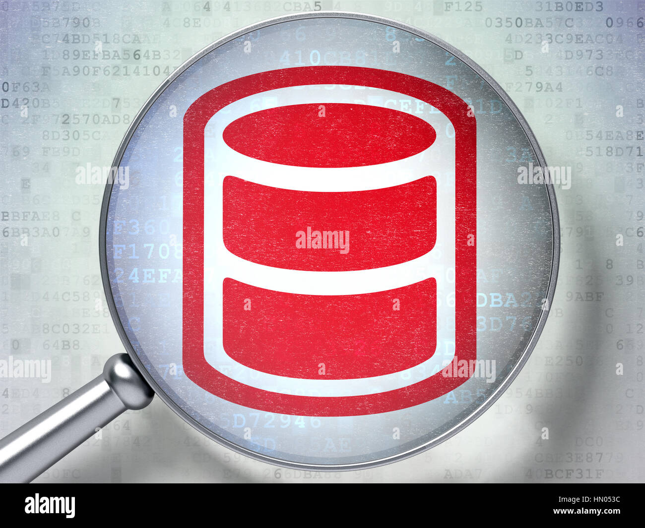 Software concept: magnifying optical glass with Database icon on ...