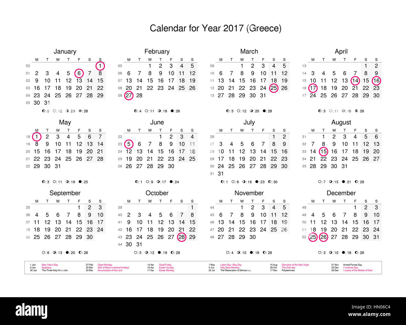 Calendar of year 2017 with public holidays and bank holidays for Greece ...