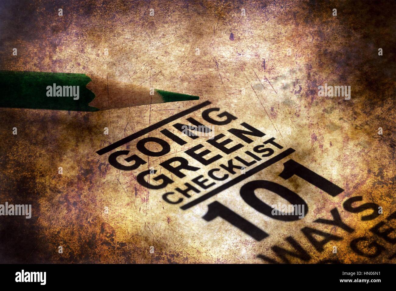 Going green checklist grunge concept Stock Photo - Alamy