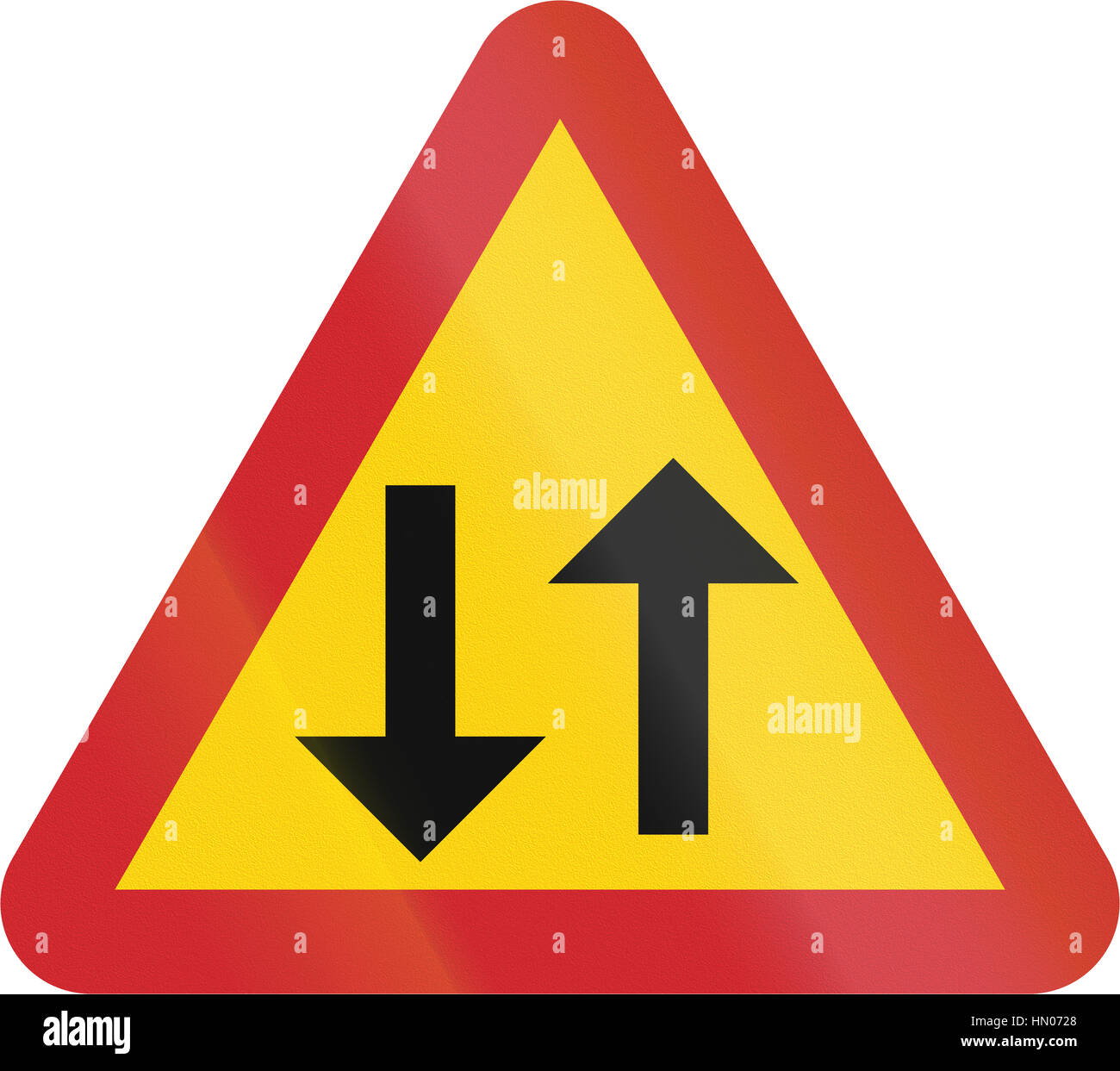 Two way traffic sign on white triangle hi-res stock photography and ...