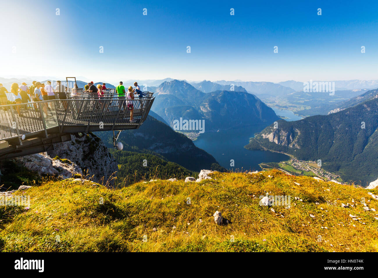 Panoramic view on Alps and lake Hallstatt from viewing platform Five ...