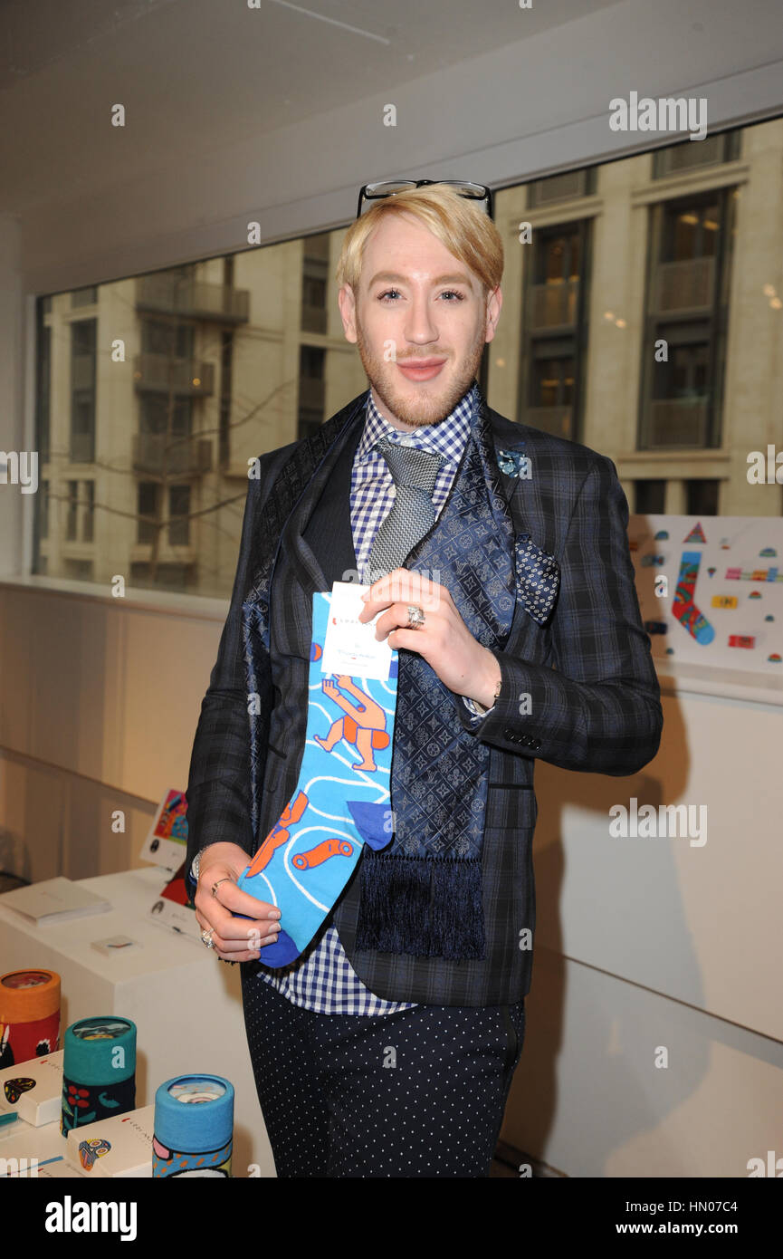 Lewis-Duncan Weedon models the latest designs of socks 'Look Mate' at ...