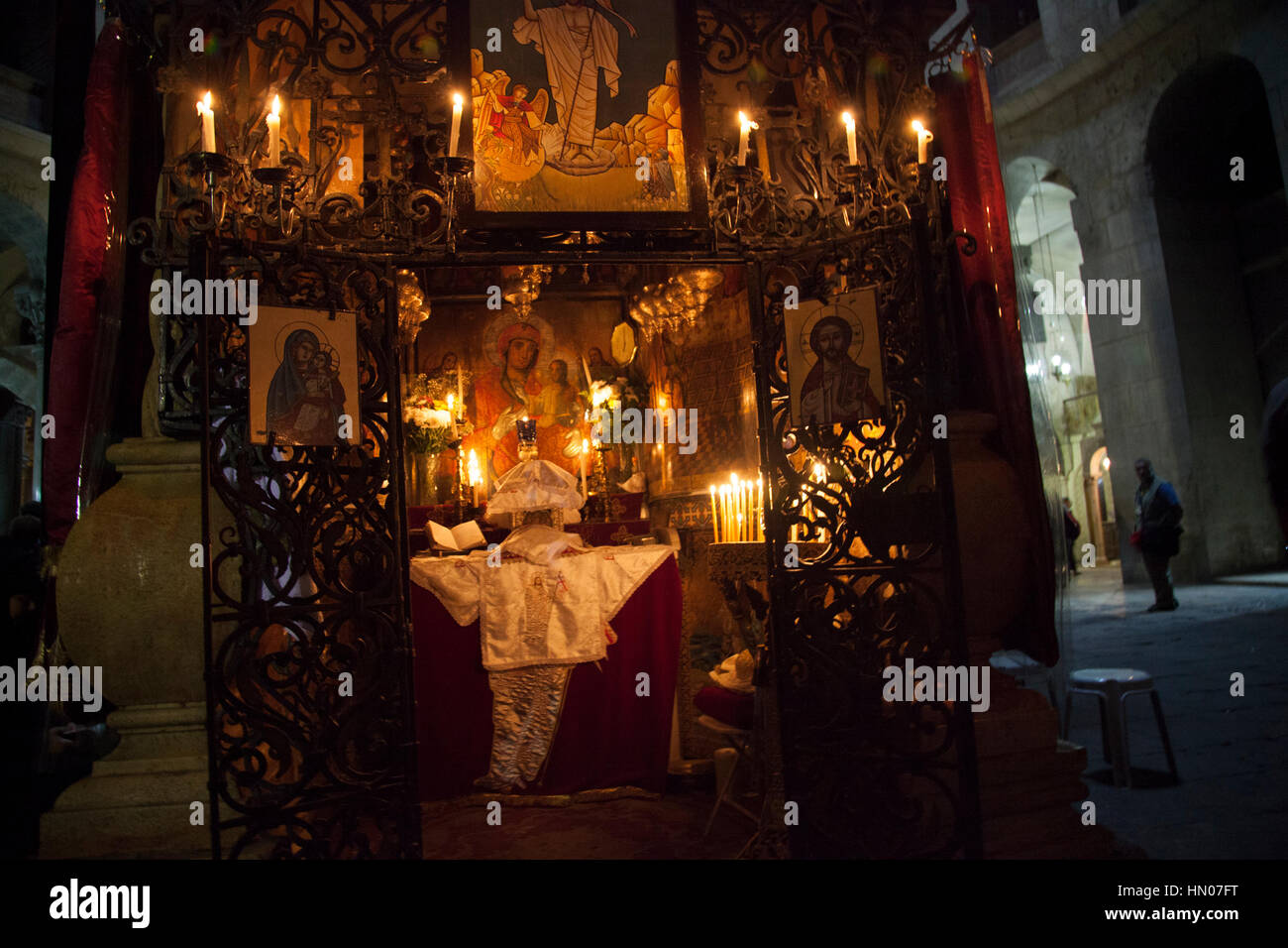 Jerusalem, Israel - November 10, 2016: Altar of Coptic Chapel at the ...