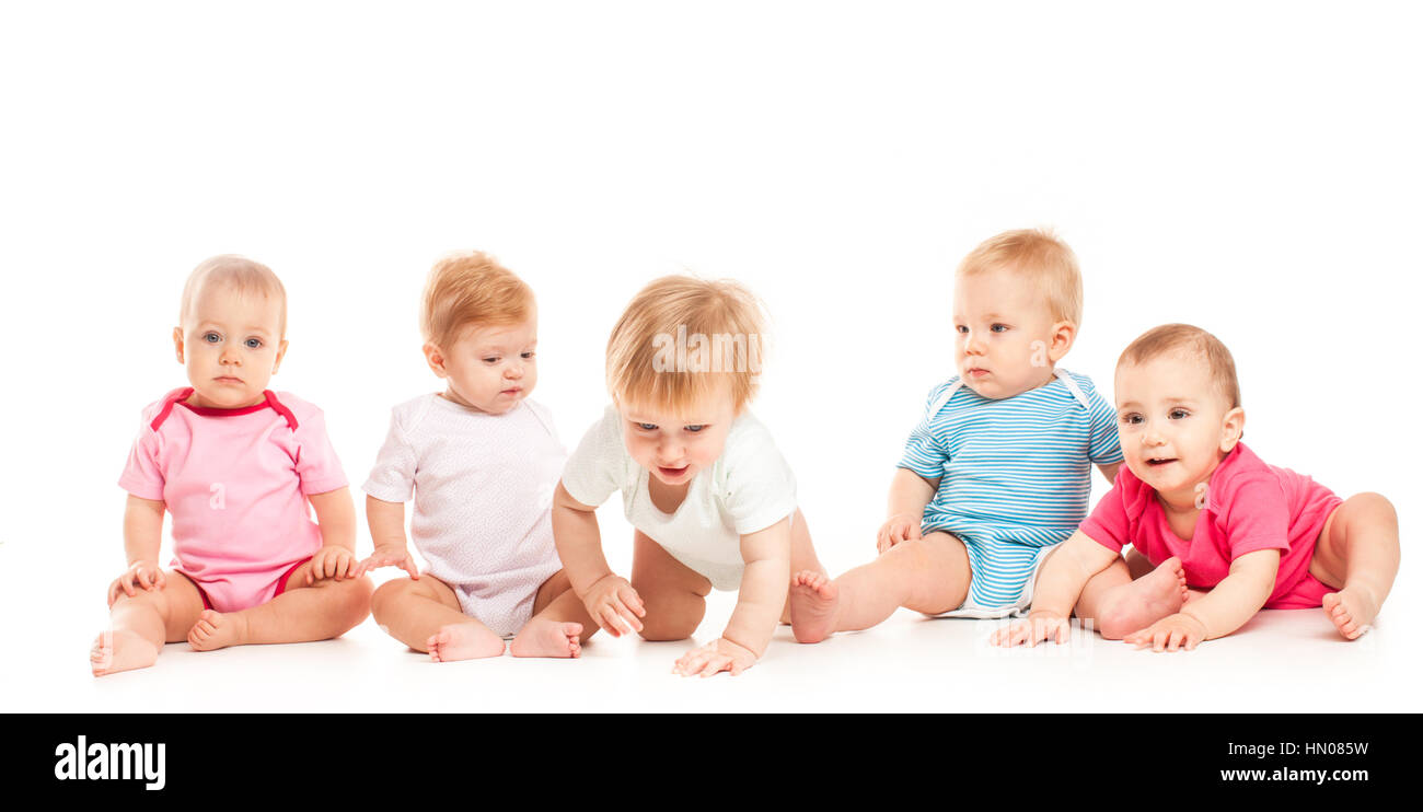 Five babies isolated Stock Photo - Alamy