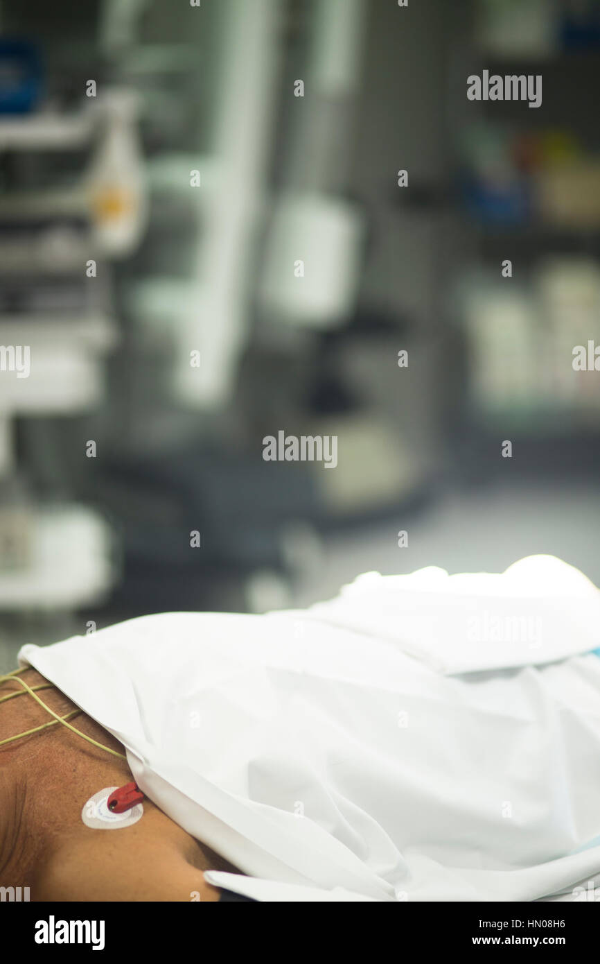 Hospital ward emergency room operating theater, patient bed and modern ...