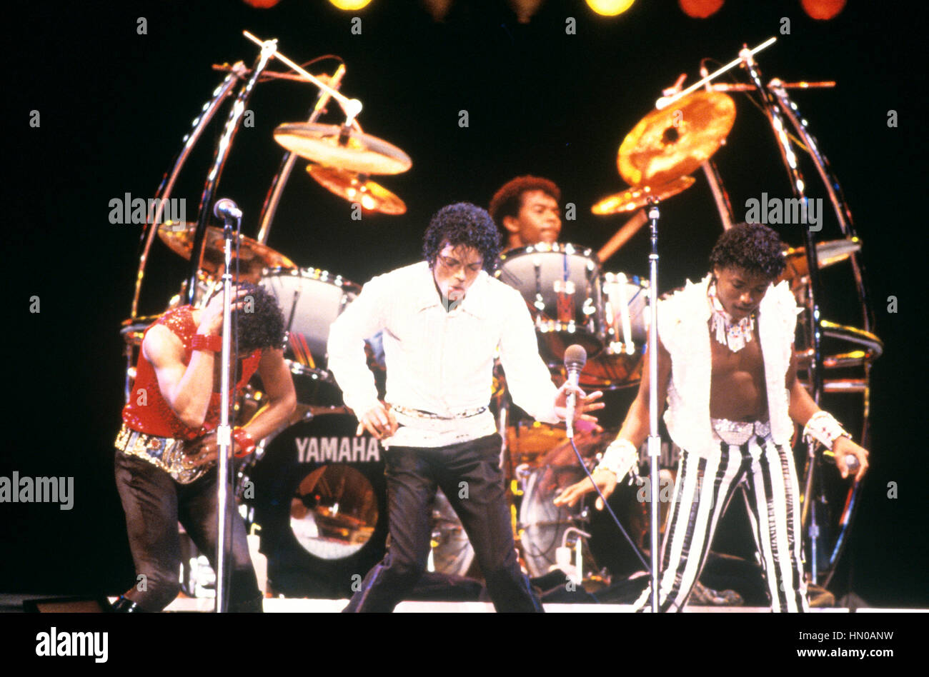 The Jackson 5 pictured performing during their Victory Tour in 1984 ...
