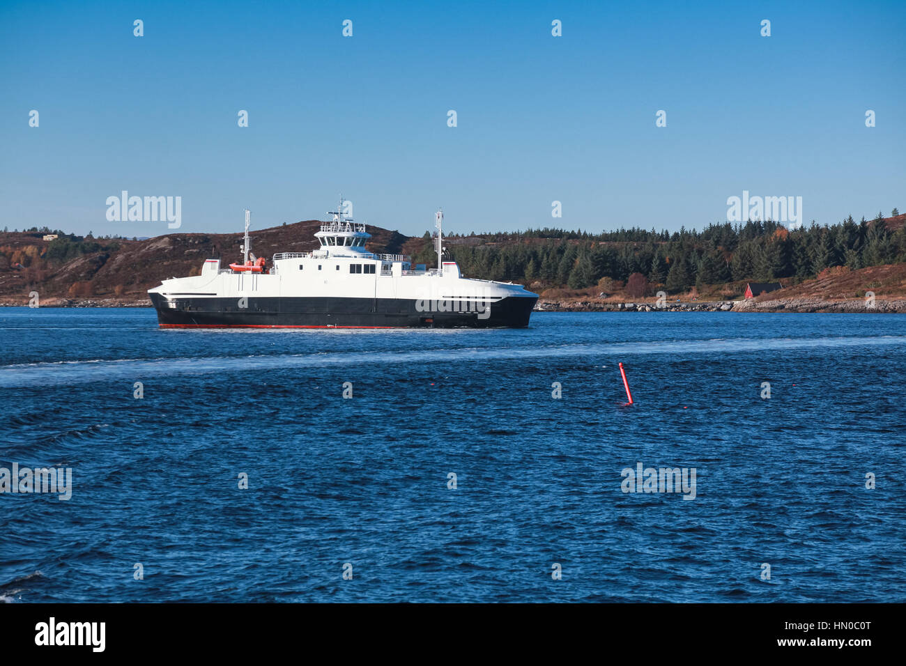 Ro-Ro ferry ship goes on Norwegian sea, side view. Trondheim, Norway ...