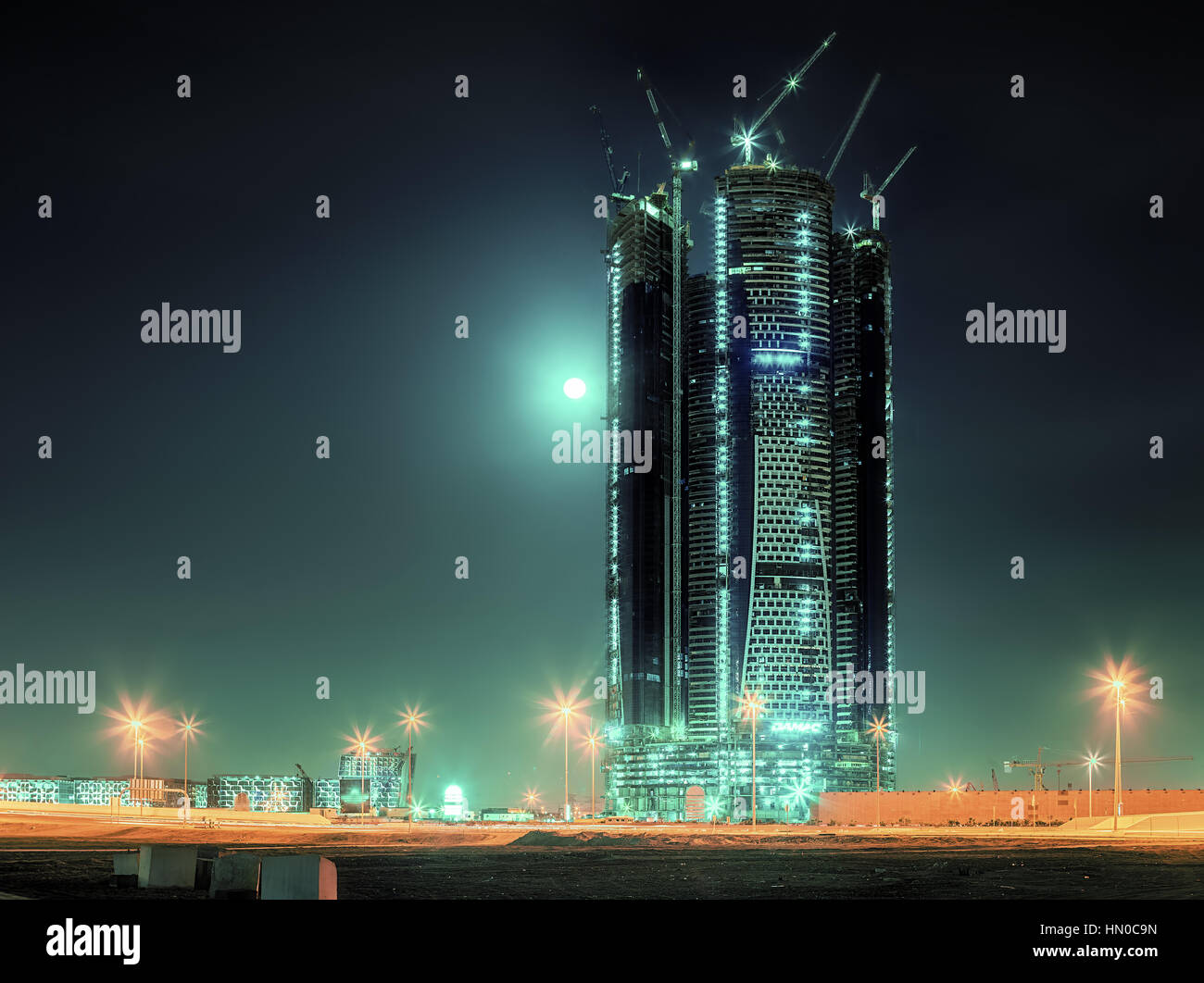 Panoramic view of Business bay and downtown area of Dubai at sunset ...