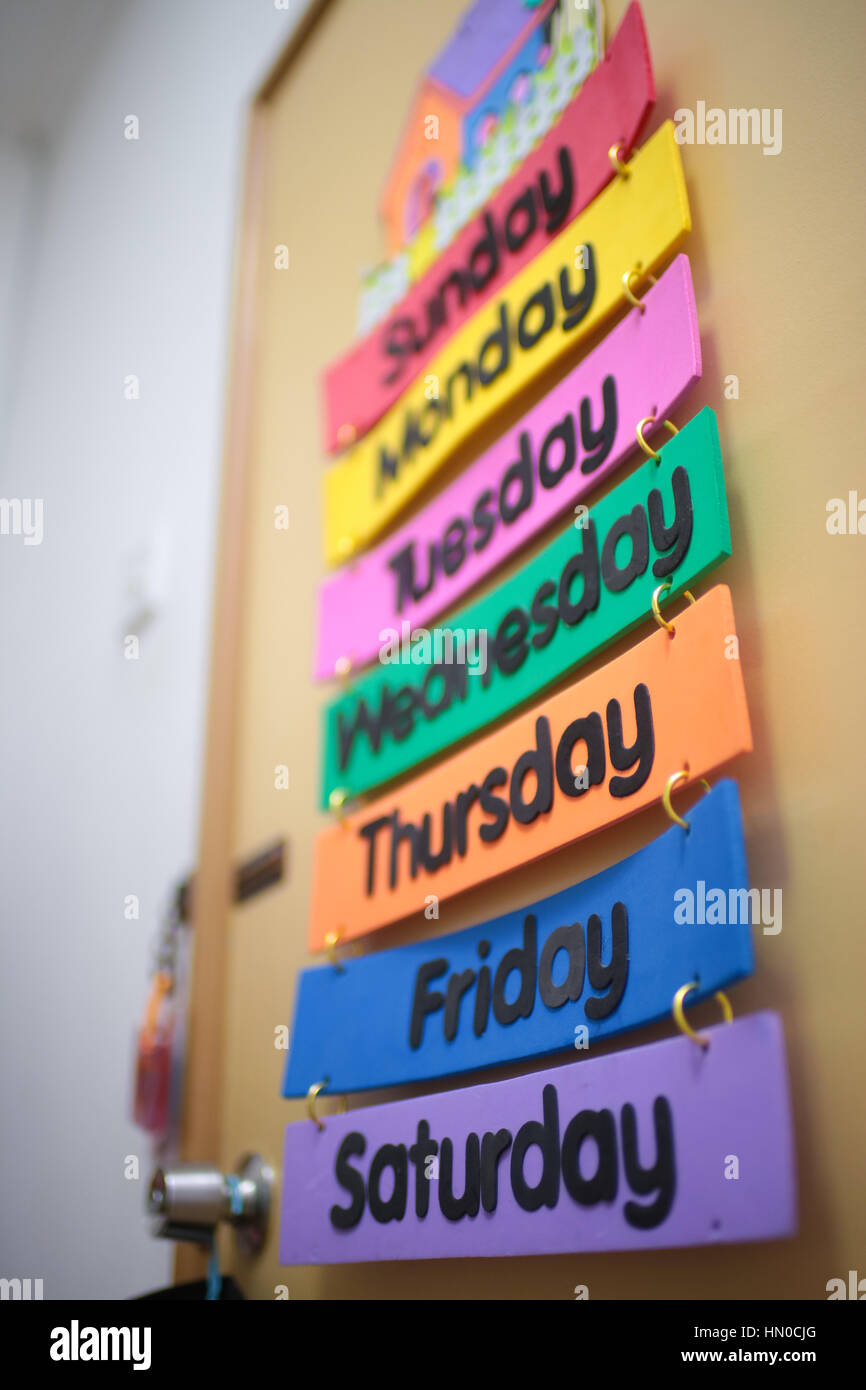 Weekdays illustration for children learning Stock Photo - Alamy