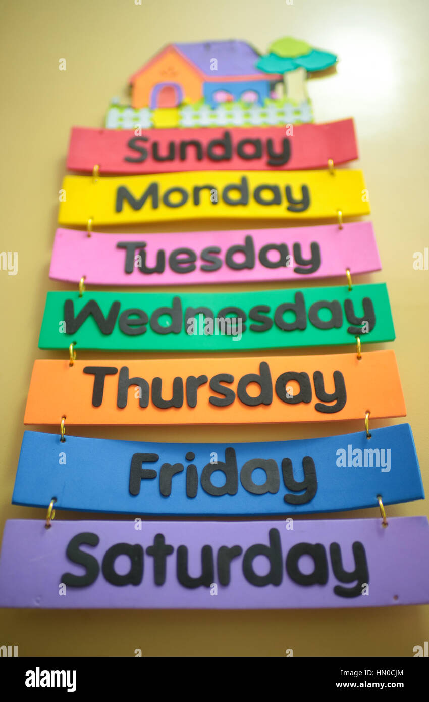 Weekdays illustration for children learning Stock Photo - Alamy